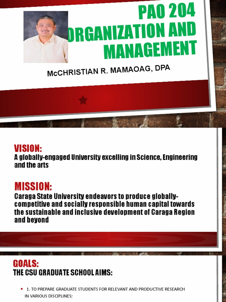 ORGANIZATION AND MANAGEMENT - PPT SIR Mac2 | PDF | Public Administration | Postgraduate Education