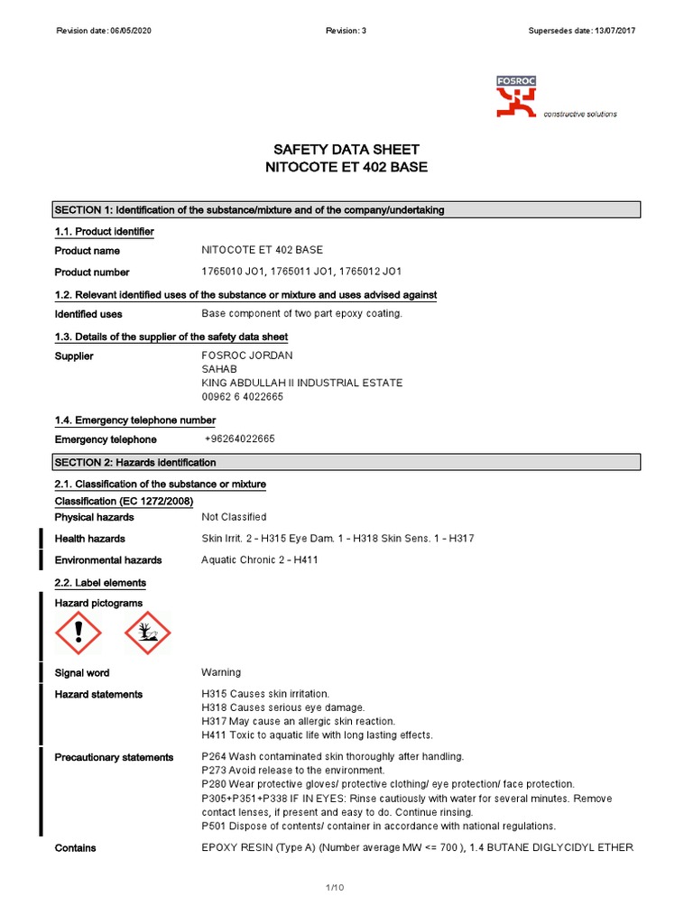 NITOCOTE ET 402 BASE - SDS25532 - 44 | PDF | Toxicity | Carbon Dioxide
