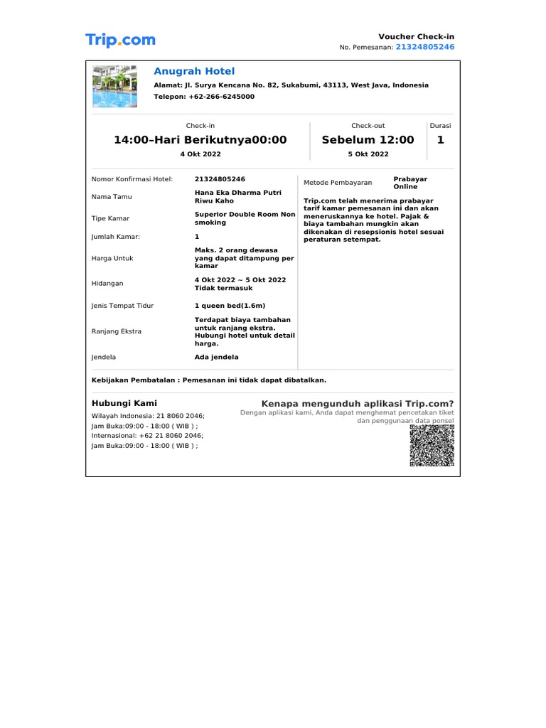 Voucher Check-In Hotel | PDF