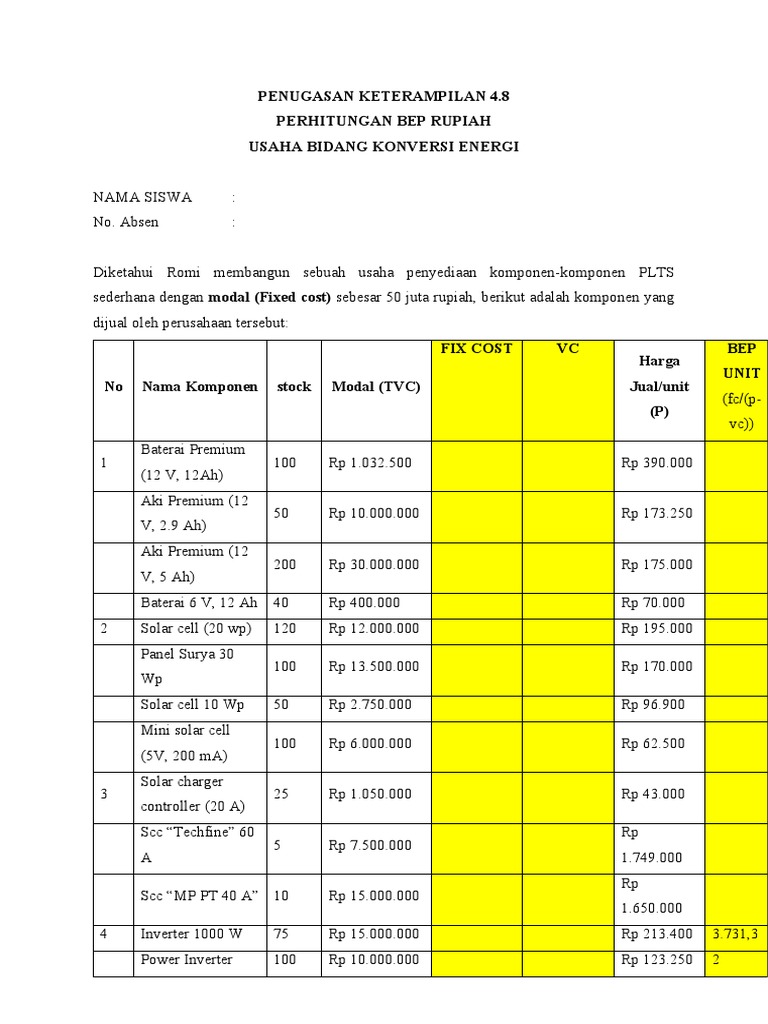 perhitungan bep | PDF