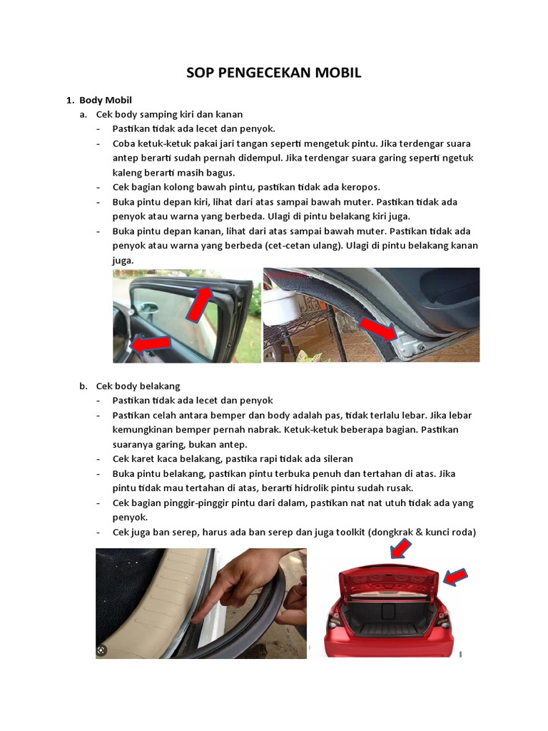 SOP Pengecekan Mobil | PDF | Bisnis | Memasak, Makanan, & Anggur