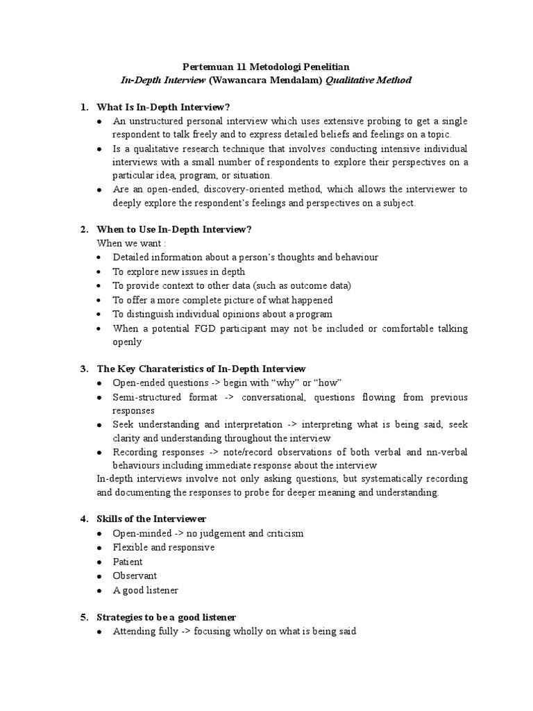 Pertemuan 11 Metodologi Penelitian | PDF | Interview | Qualitative Research Pertemuan 11 Metodologi Penelitian | PDF | Interview | Qualitative Research