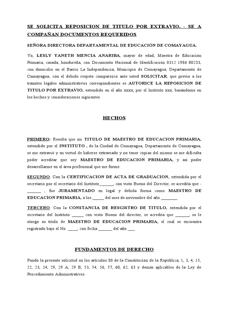 Se Solicita Reposicion de Titulo-1 | PDF | Gobierno