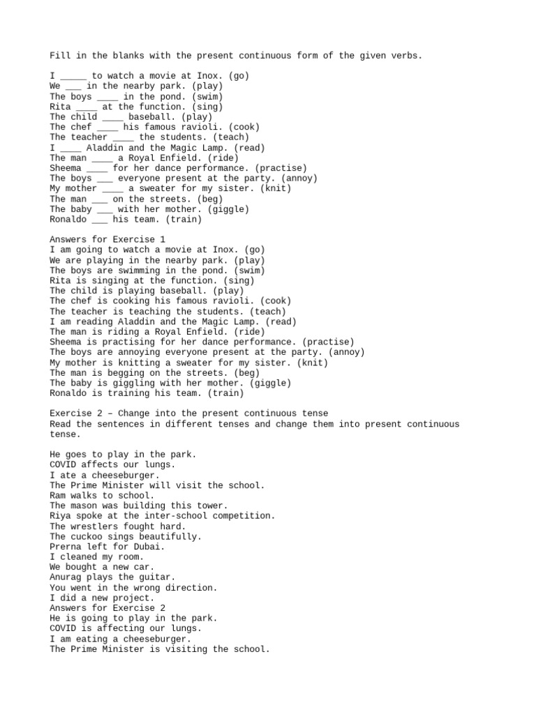 Tenses Worksheet | PDF