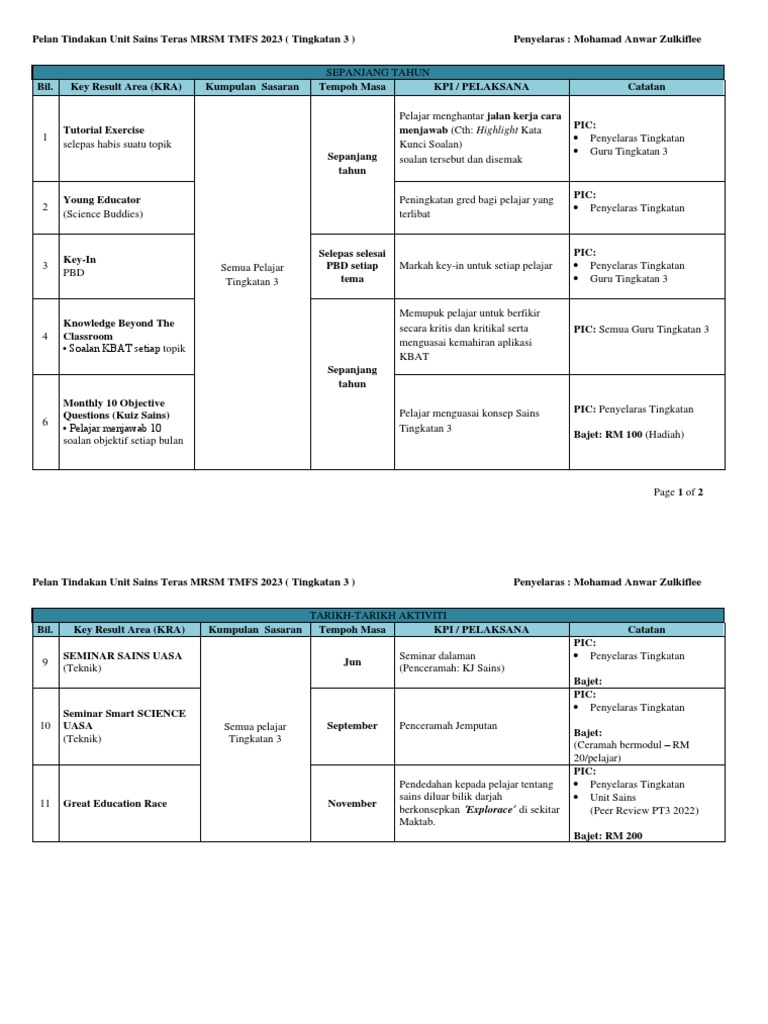 Action Plan Form 3 | PDF