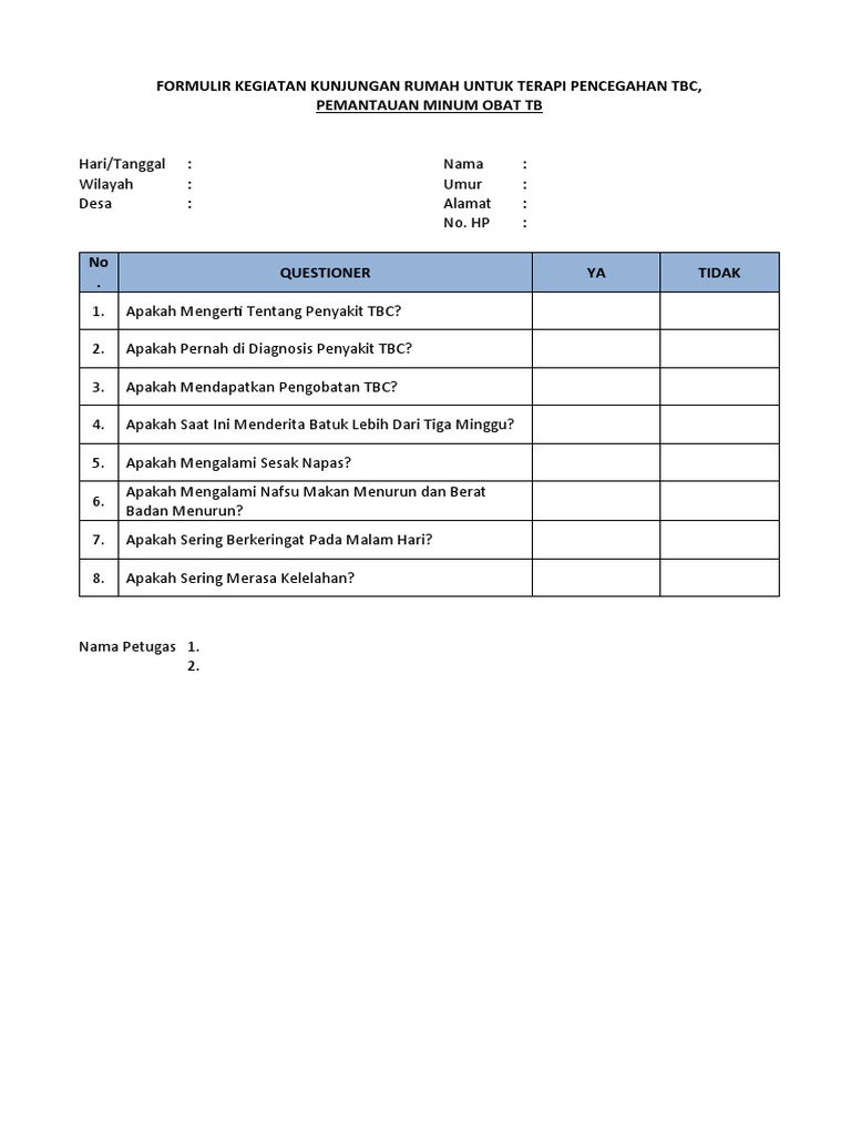 Formulir Kegiatan Kunjungan Rumah Pencegahan TBC | PDF