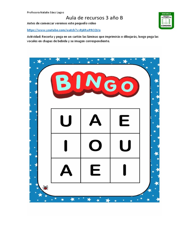 Bingo de Vocales para 3° Año B | PDF