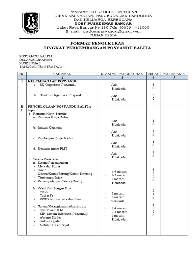 Format Pengukuran Posyandu Balita 2022 | PDF