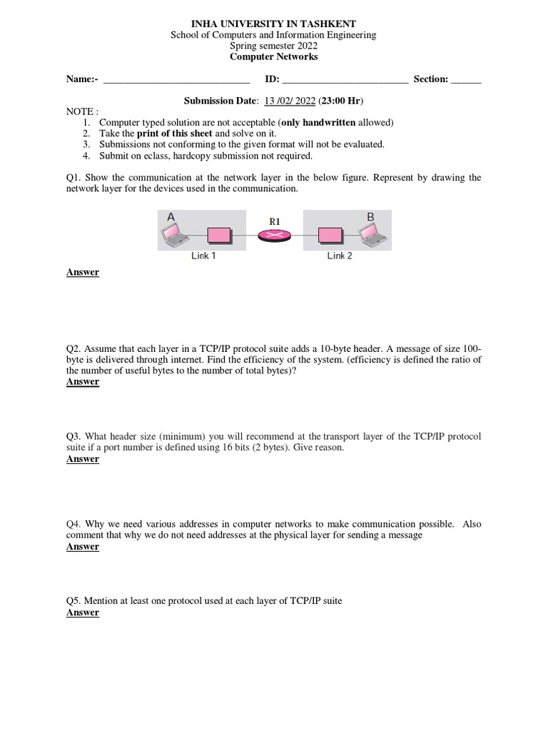 CN - Assign #1-2022-1 | Download Free PDF | Computer Network | Internet Protocols