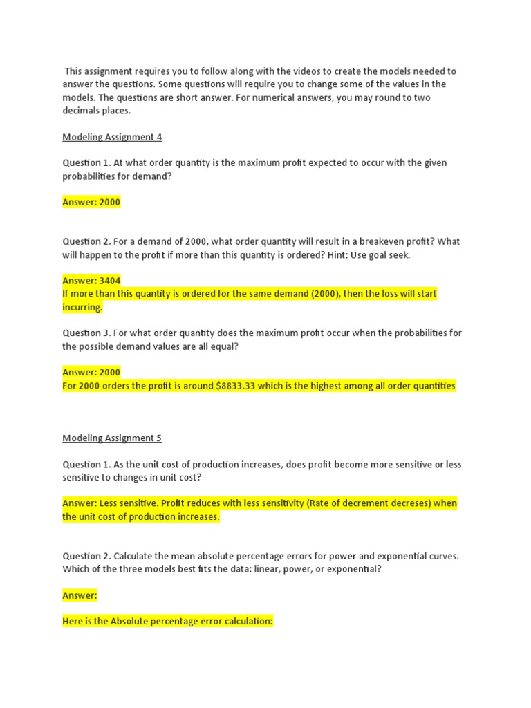 Modeling Assignments: Profit Analysis & Trends | PDF | Gross Margin | Demand