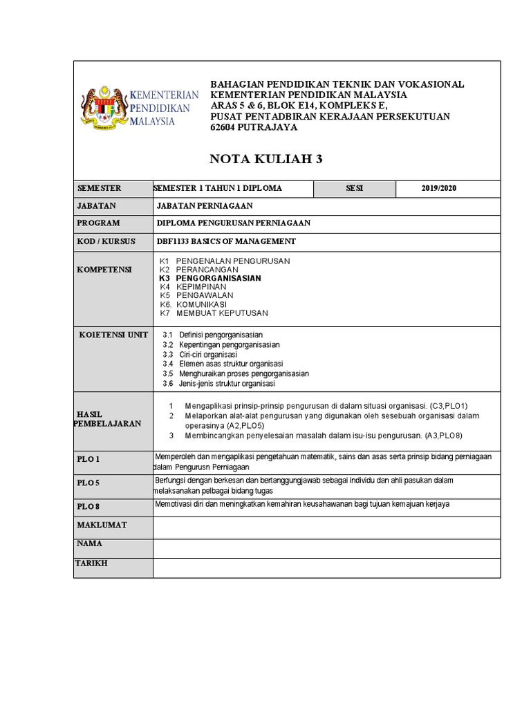 Nota Kuliah 3 DBF1133 | PDF
