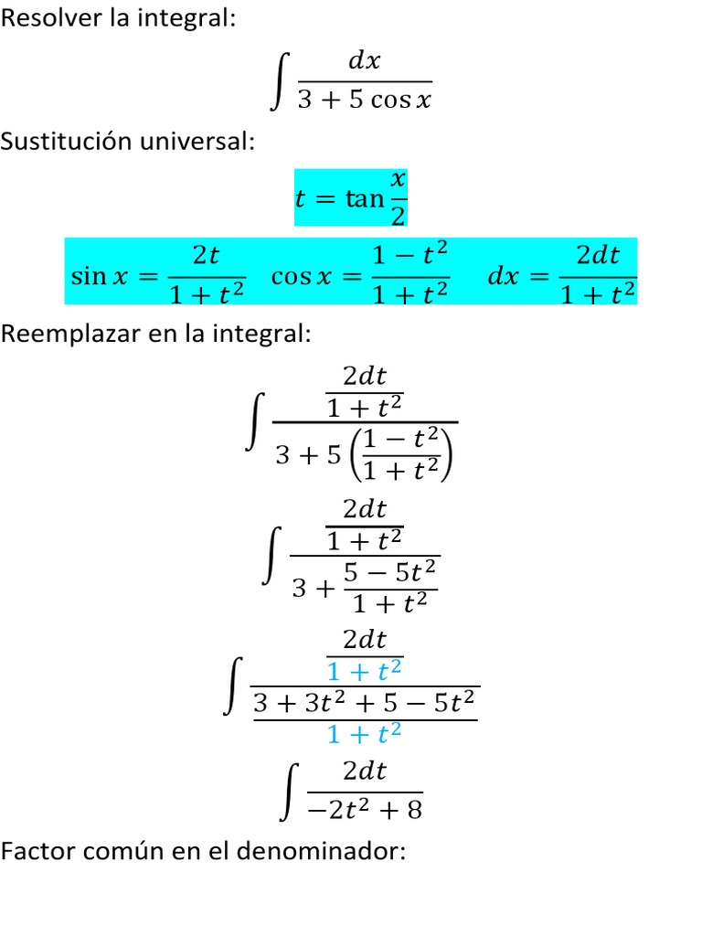 Integral por Sustitución Universal | PDF | Integral | Conceptos matemáticos