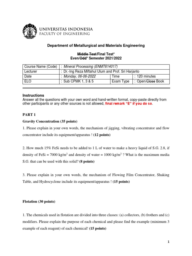 Final Exam Minpro KKI 2022 | PDF | Chemical Substances | Physical Sciences