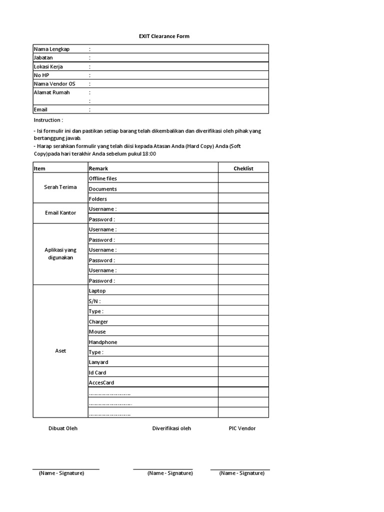 Exit Clearance Form BPO 2 | PDF