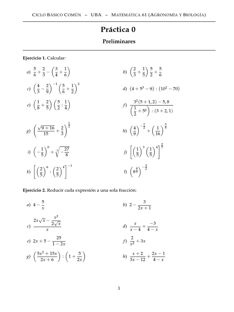 Practica 0 | PDF | Matemática Elemental | Matemáticas