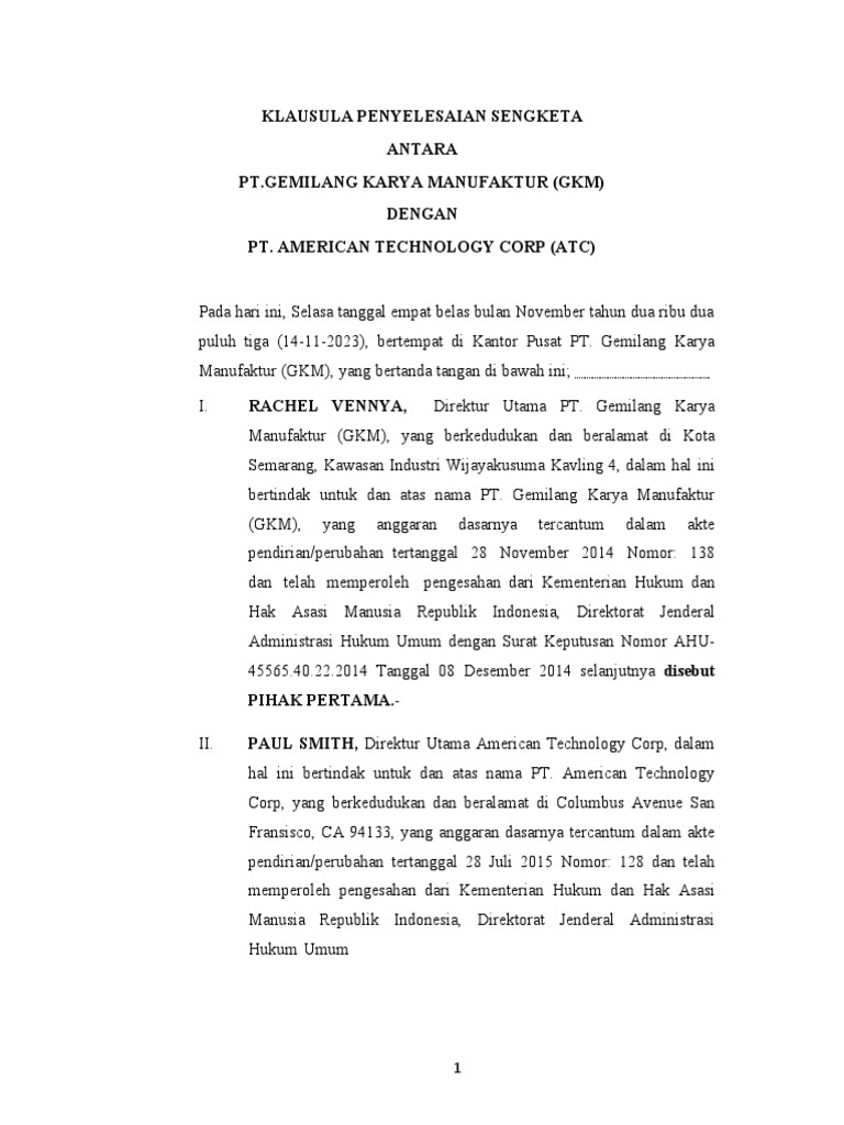 Klausula Penyelesaian Sengketa | PDF