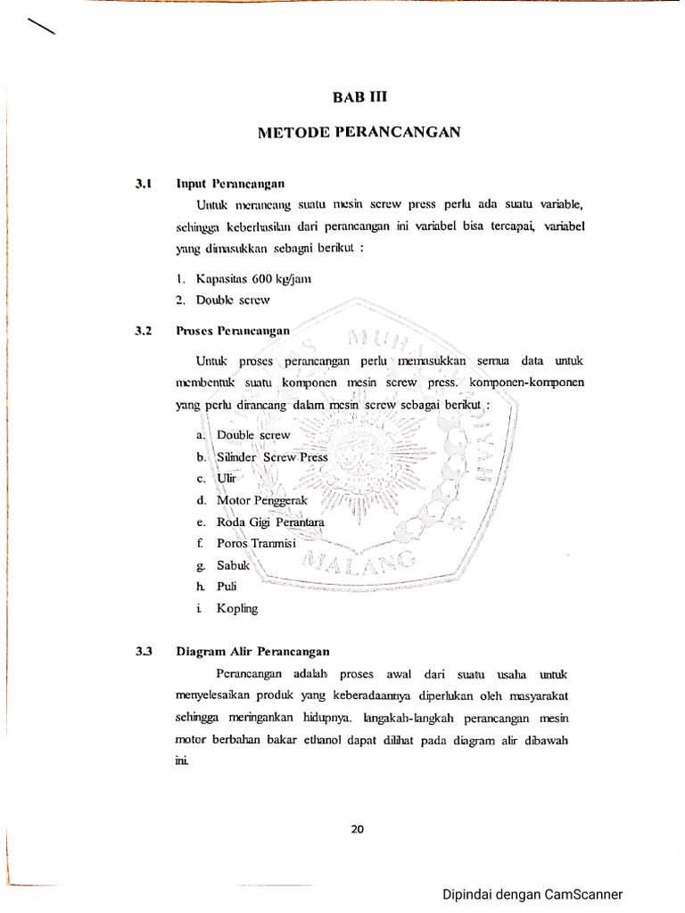 Perancangan Screw Press Kelapa Sawit 600 KG Per Jam UMM | PDF