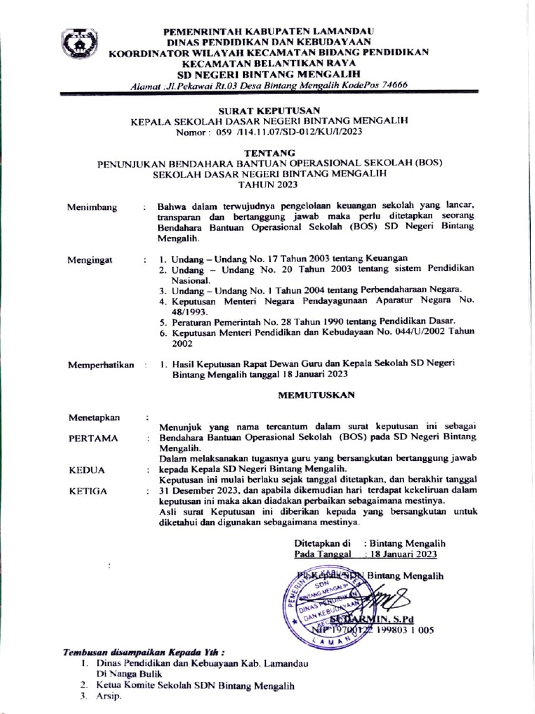 SK Bendahara Ayu 2023 | PDF