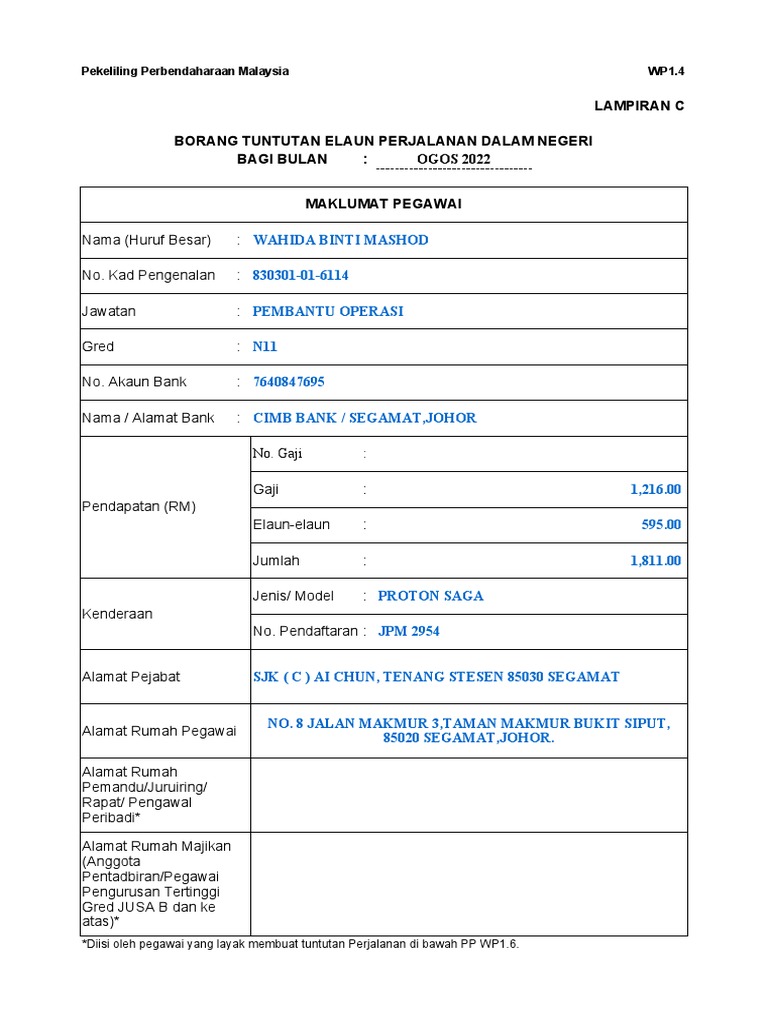 Borang Tuntutan Elaun Perjalanan | PDF