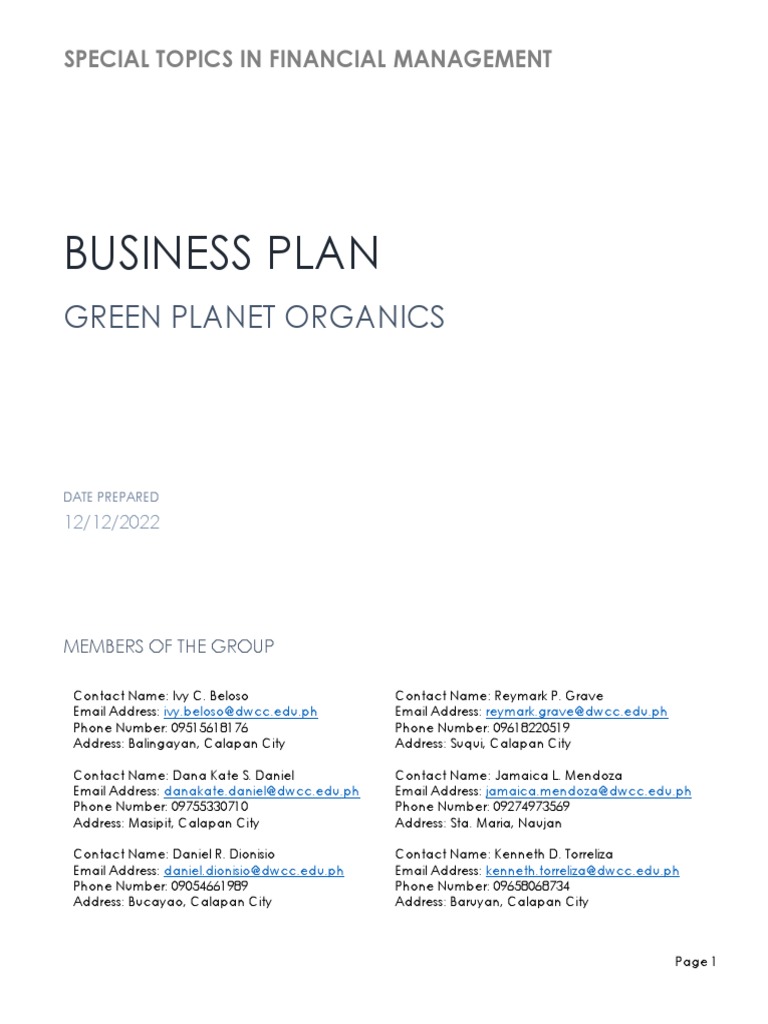 Green Planet Organics Business Plan | PDF | Agriculture | Organic Farming