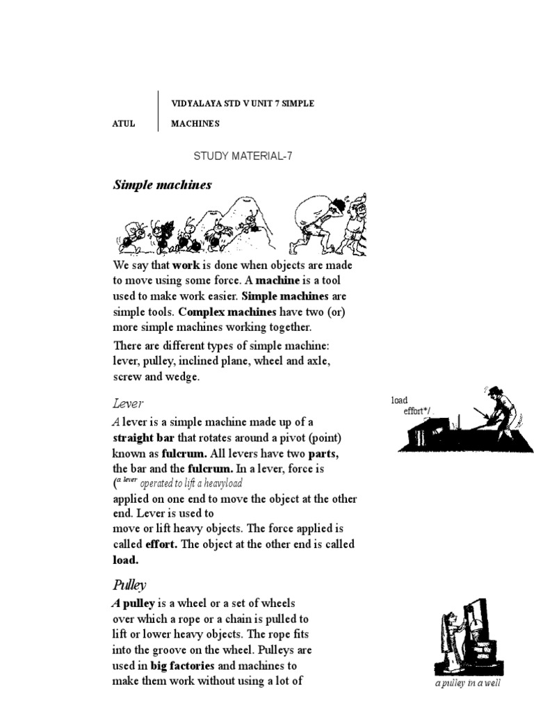 STD 5 Unit 7 Simple Machines Study Material | PDF | Machines | Lever