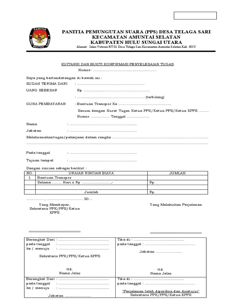 Format DN.05.B Kuitansi Dan Bukti Konfirmasi Penyelesaian Tugas | PDF