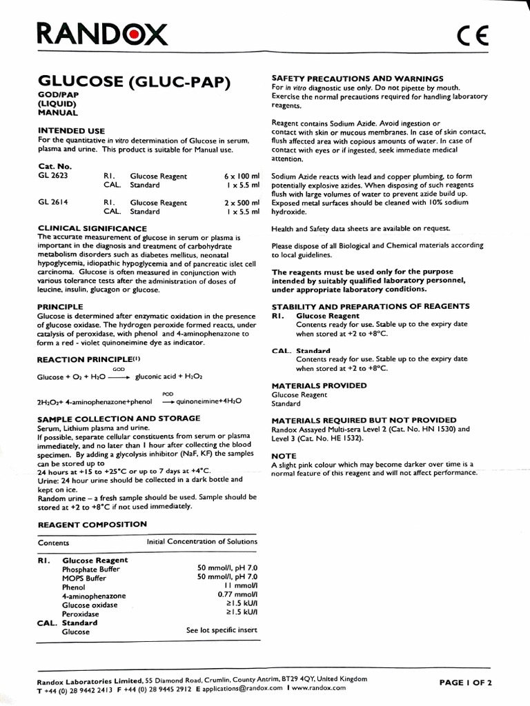 RANDOX Glucose (GLUC-PAP) | PDF | Glucose | Hypoglycemia
