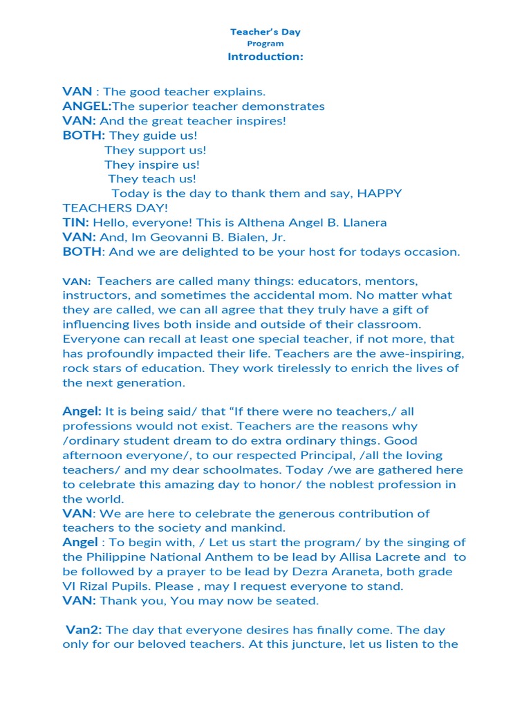 Script For Teachers Day | PDF | Teachers