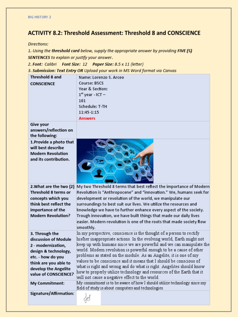 ACTIVITY 8.2: Threshold Assessment: Threshold 8 and CONSCIENCE | PDF