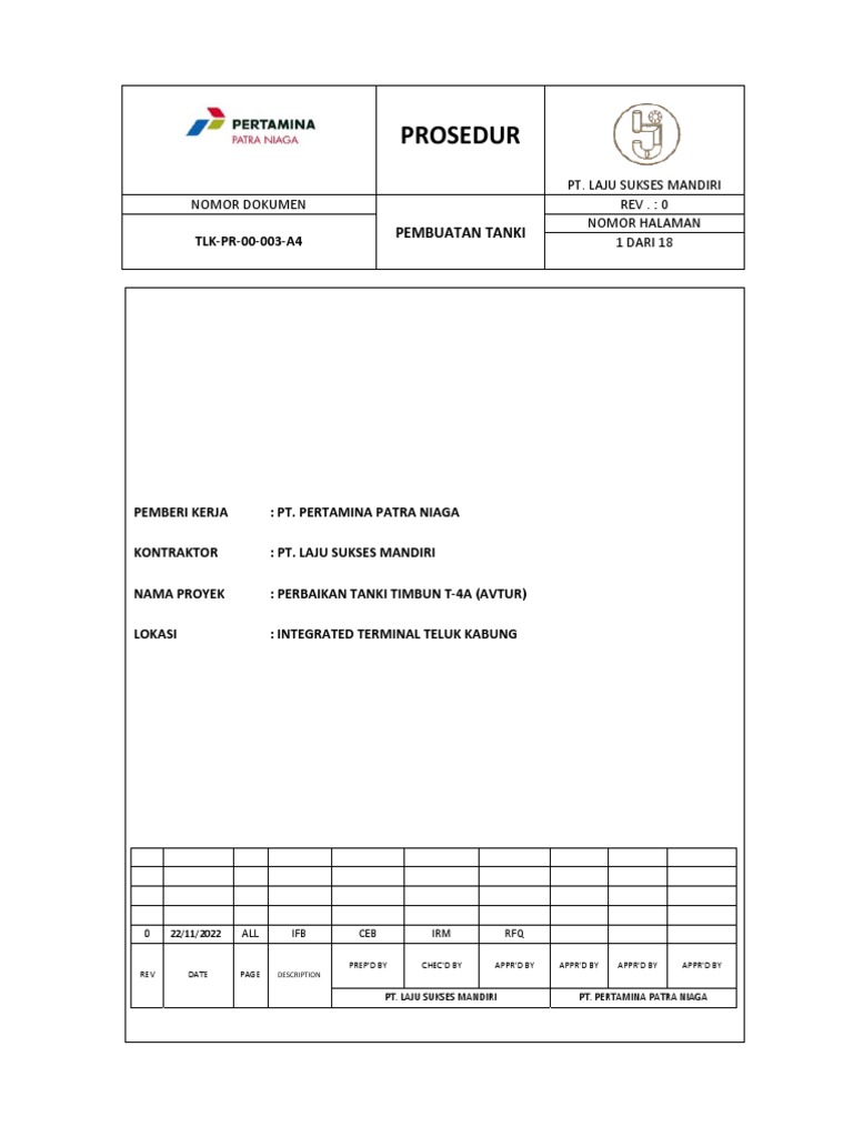Tlk-Pr-00-003-A4 Prosedur Pelaksanaan Pembuatan Tanki | PDF