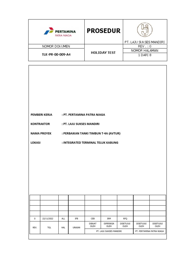 Prosedur Holiday Test untuk Pipa | PDF