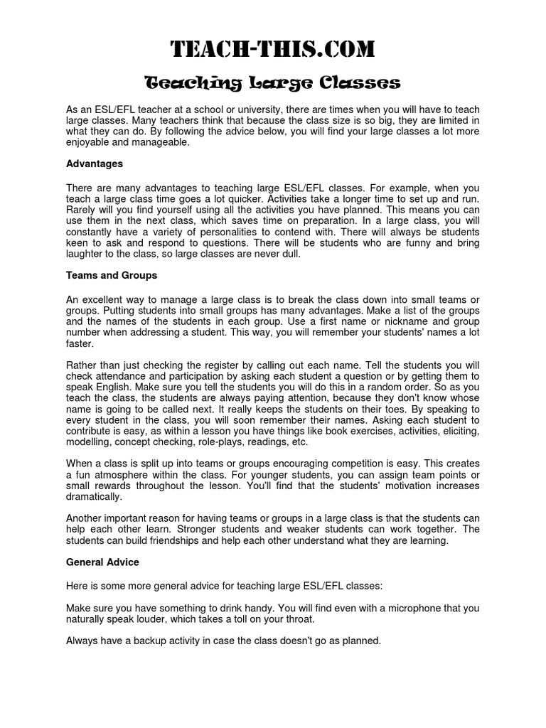 Teaching Large Classes | PDF | English As A Second Or Foreign Language | Communication