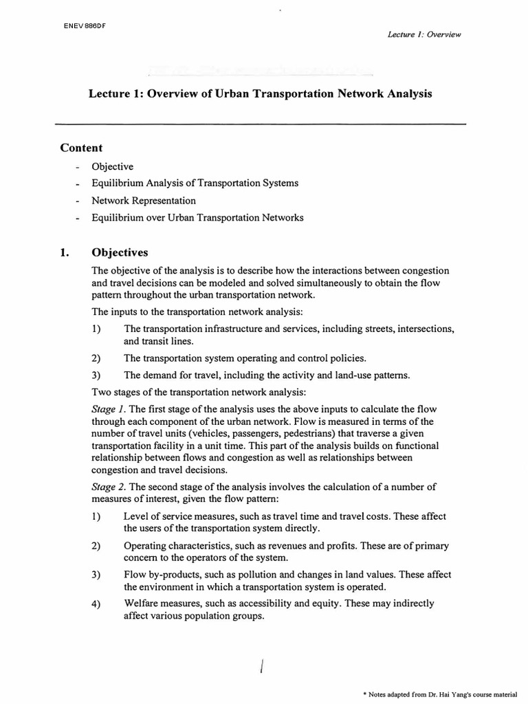 Lecture 1: Overview of Urban Transportation Network Analysis | PDF | Transport | Economies