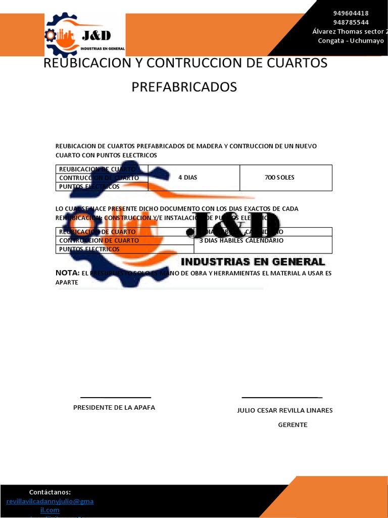 [Reubicación de cuartos prefabricados y construcción de un nuevo cuarto con puntos eléctricos] | PDF