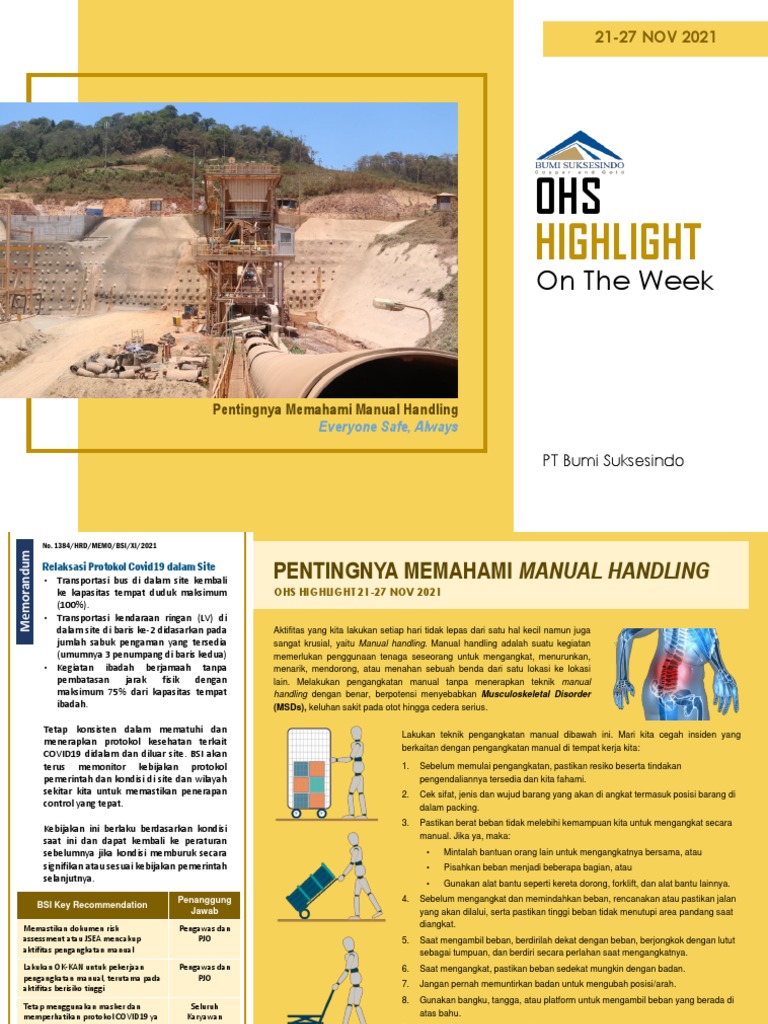 OHS Highlight 21-27 Nov 2021 Pentingnya Memahami Manual Handling | PDF
