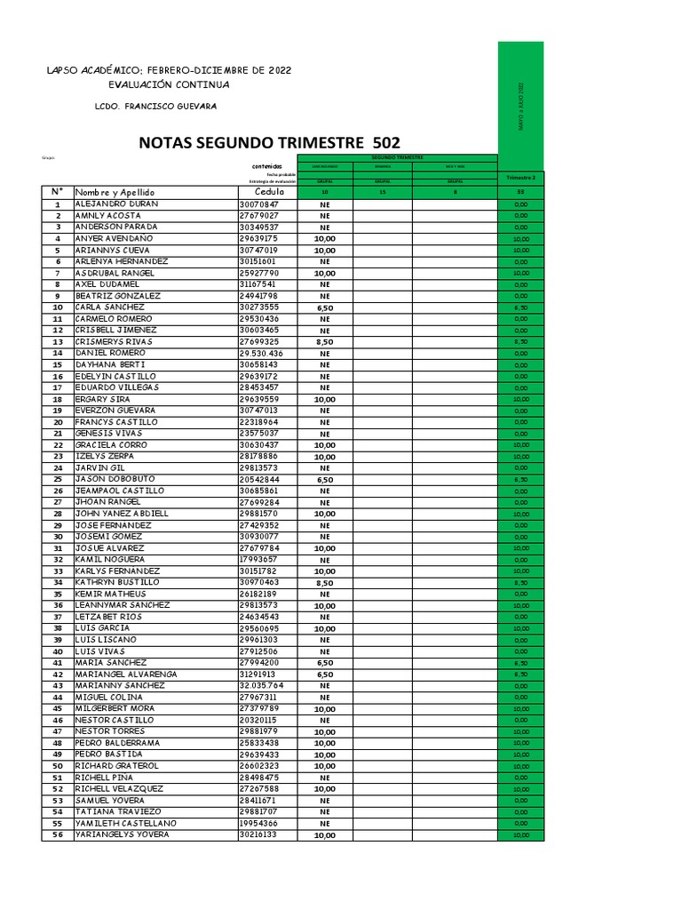 Notas Segundo Trimestre 502 | PDF