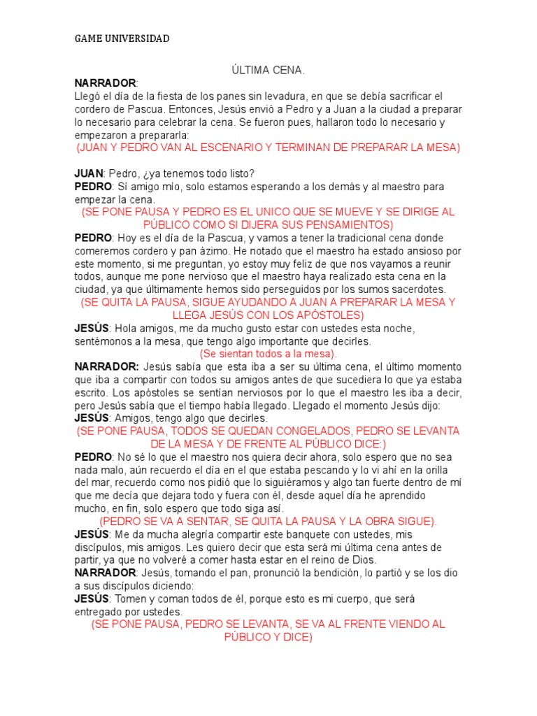 Guión para Representación de La Última Cena | PDF | Jesús | Judas Iscariote