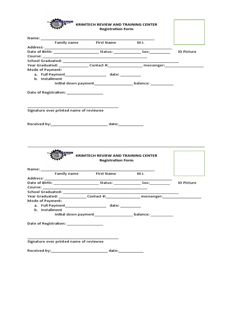 Krimtech Review and Training Center Registration Form | PDF