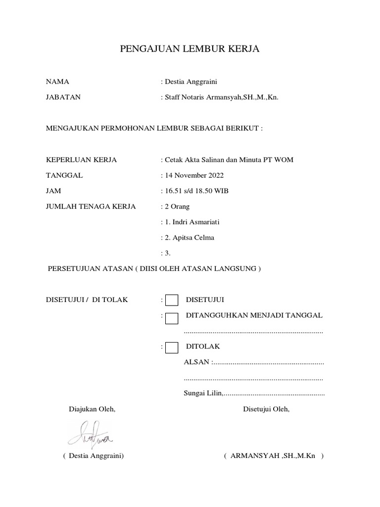 Pengajuan Lembur | PDF