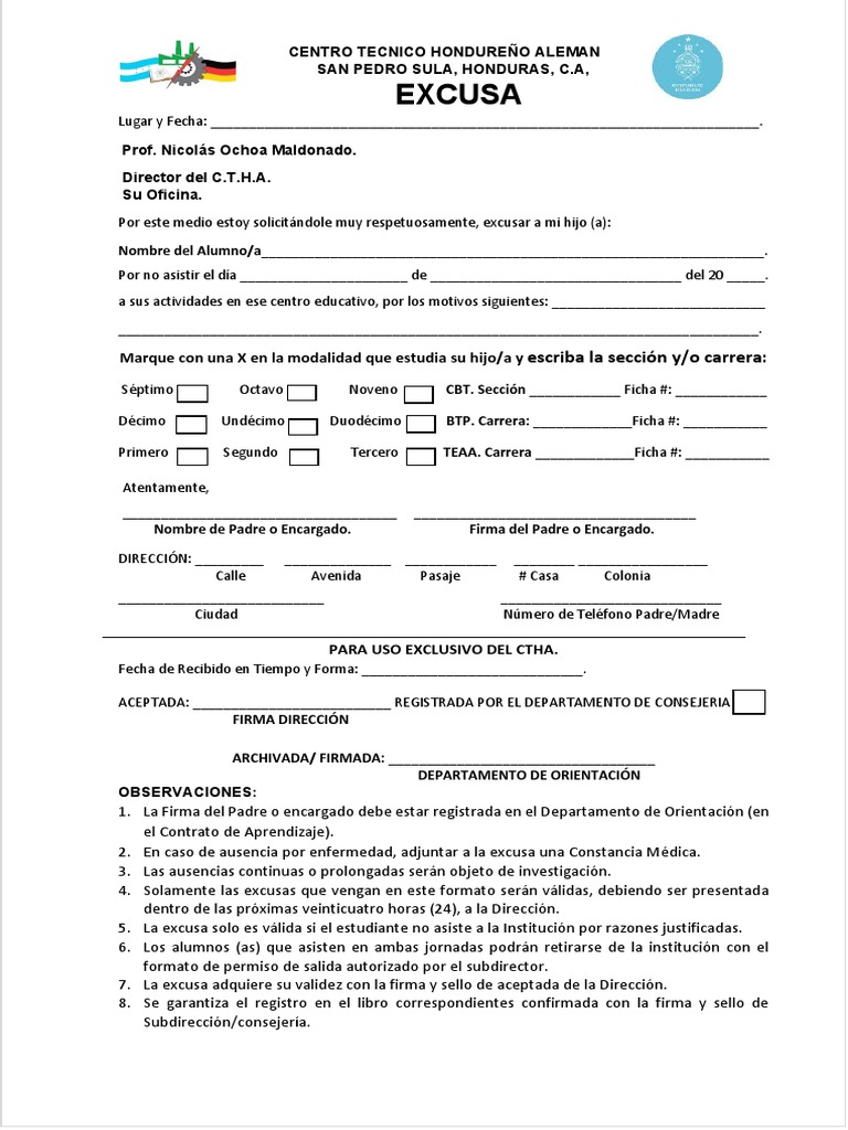 Formato de Excusa Presencial | PDF