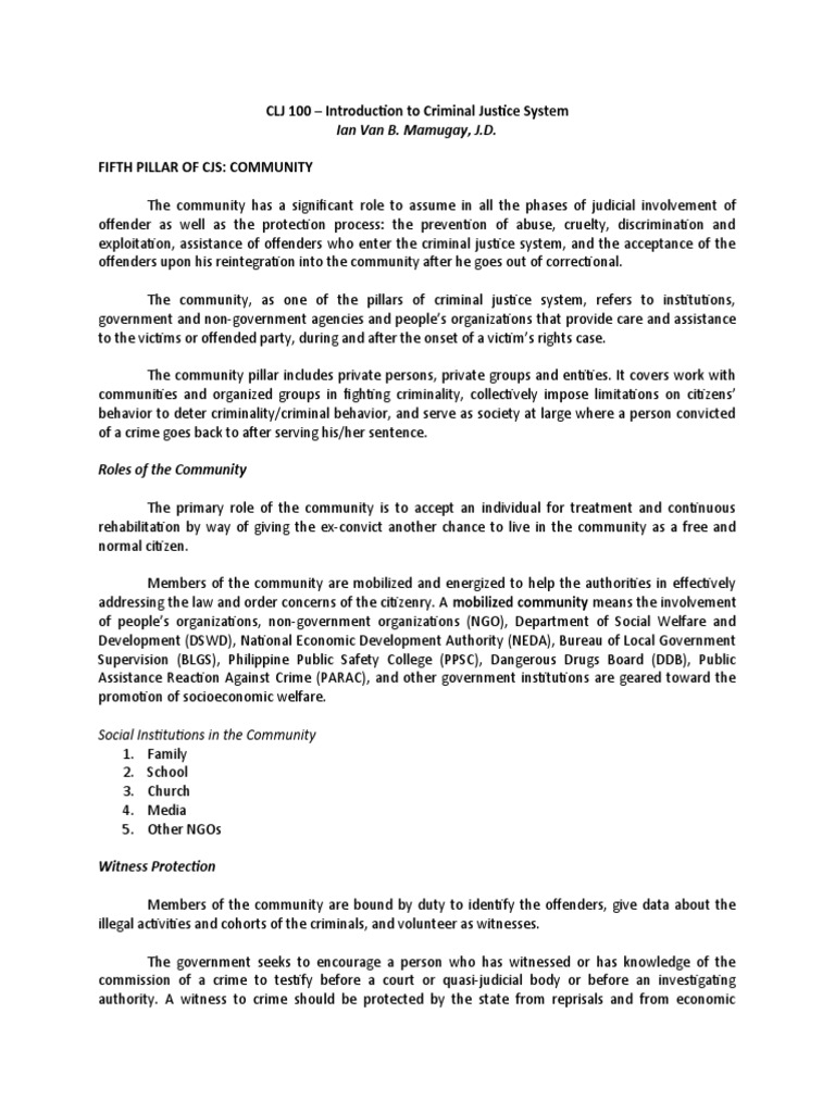 Fifth Pillar of Cjs - Community | PDF | Witness | Crimes