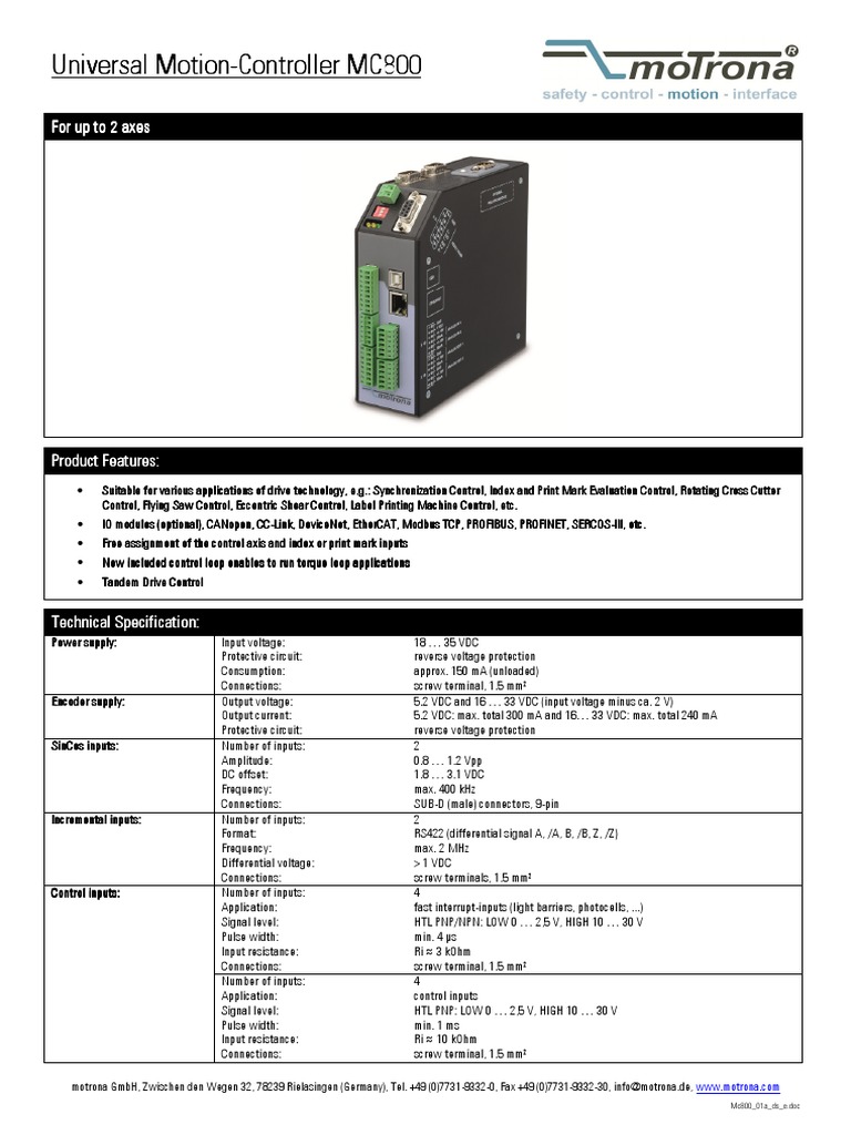 Mc800 Universal Motion Controller DS | PDF | Information And ...