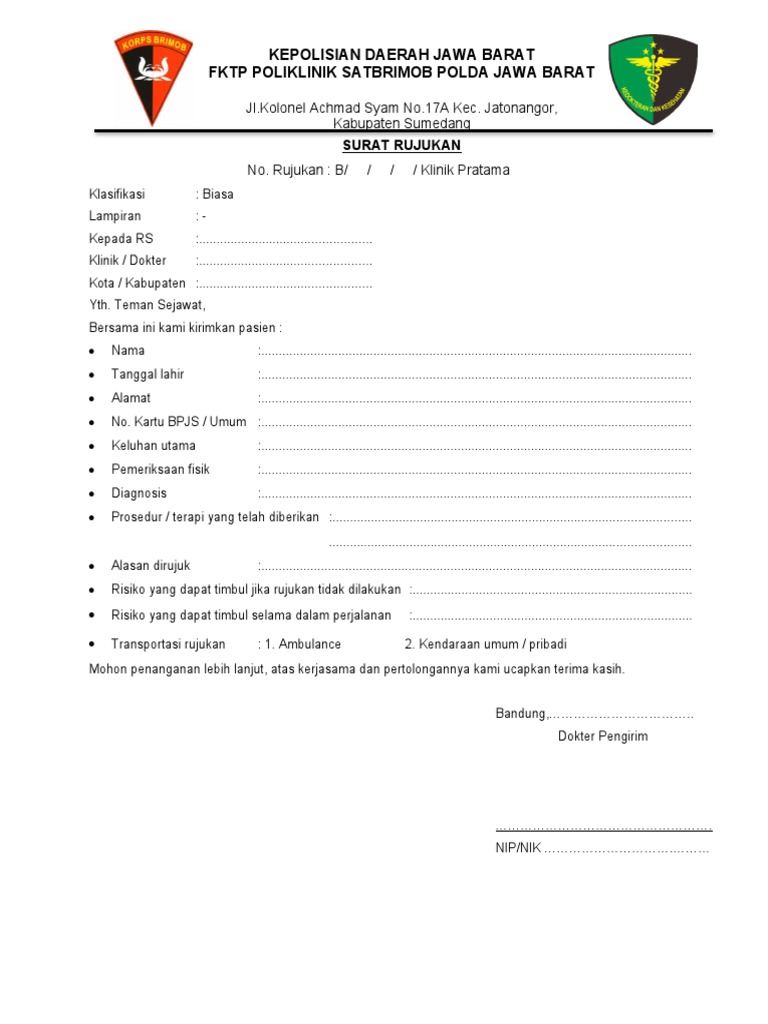 Surat Rujukan Pasien Polda Jabar | PDF