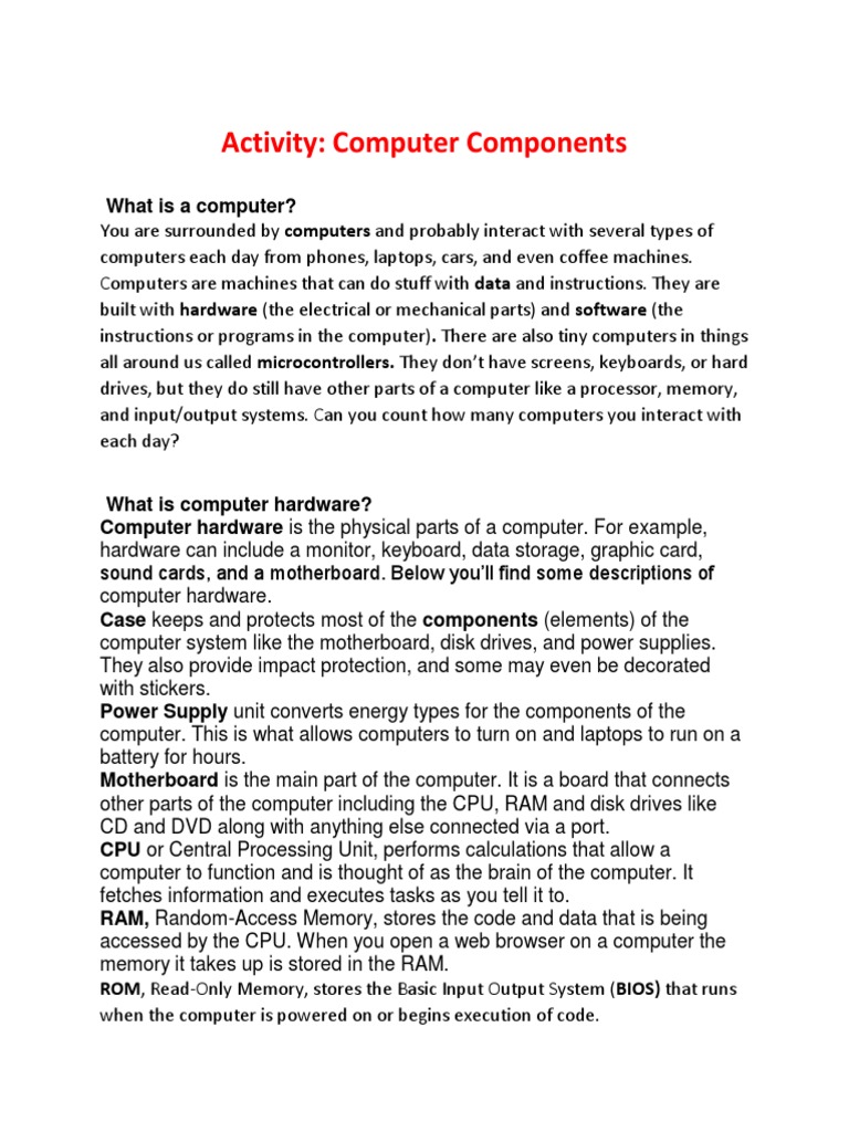 Computer Components Explained | PDF | Computer Hardware | Random Access Memory