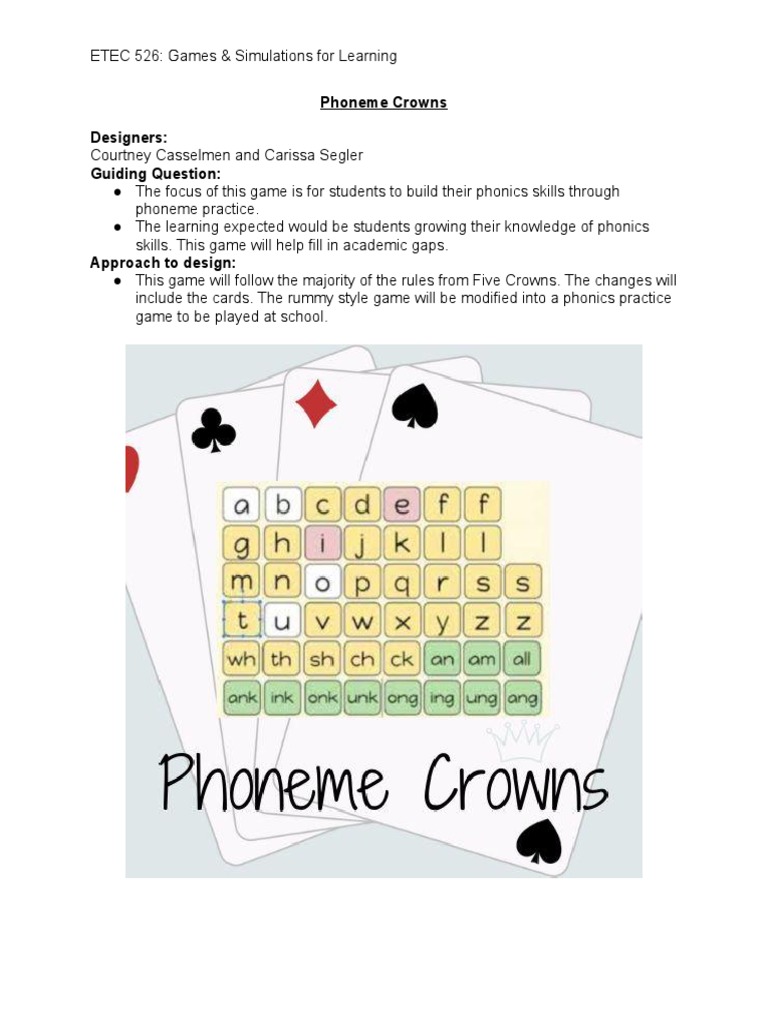 Phoneme Crowns: Phonics Card Game | PDF | Phonics | Pedagogy