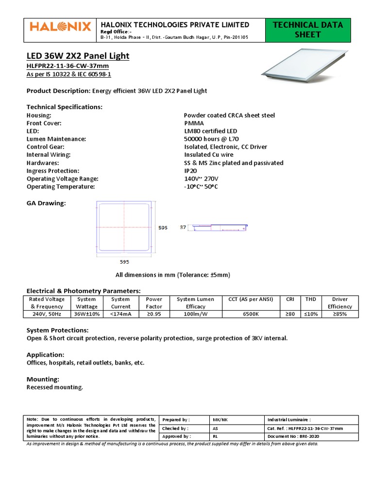 LED 36W 2X2 Panel Light: Halonix Technologies Private Limited | PDF ...