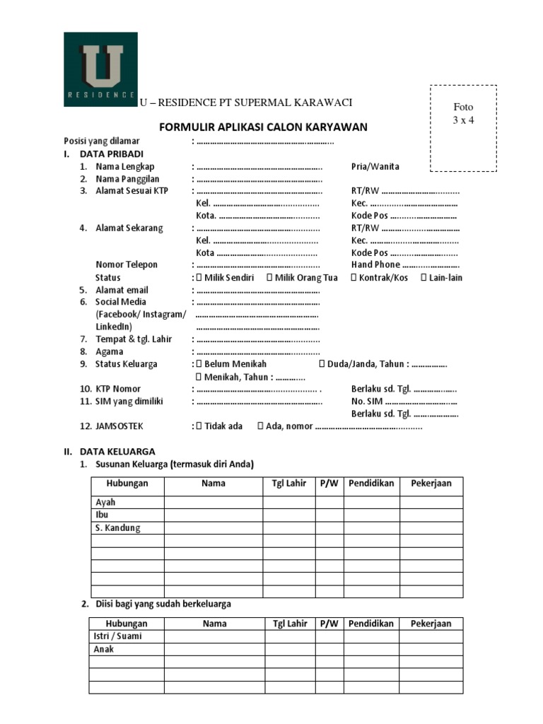 Formulir Aplikasi Calon Karyawan | PDF