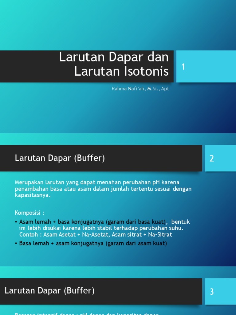 Larutan Dapar Dan Larutan Isotonis: Rahma Nafi'ah, M.Si., Apt | PDF