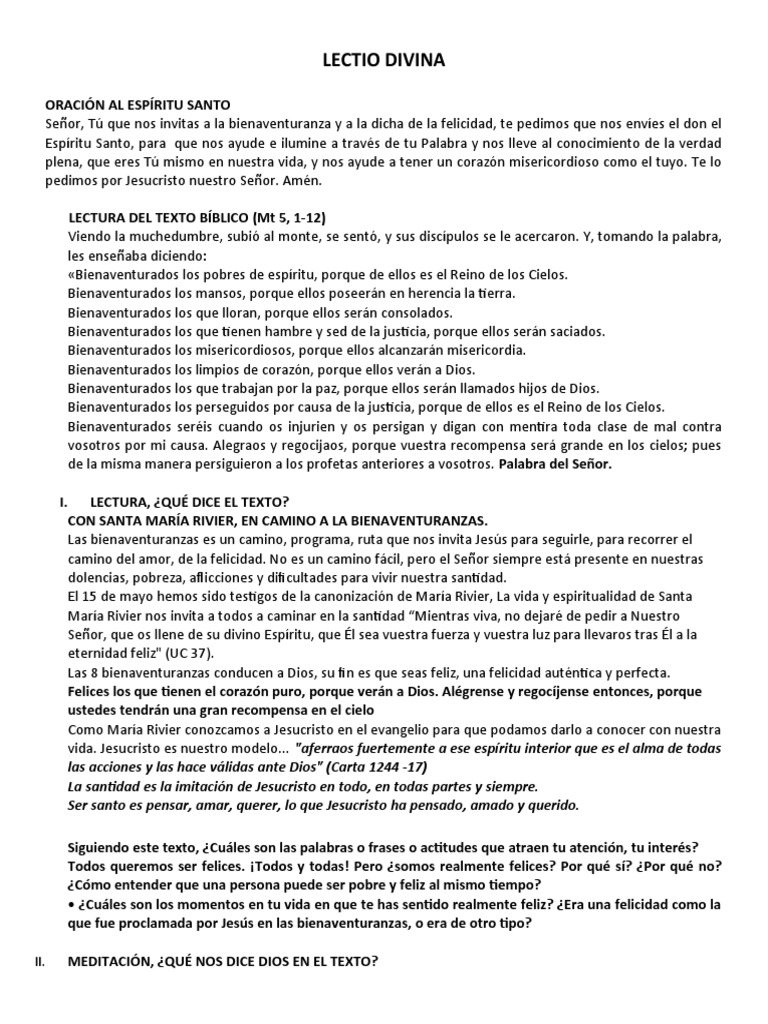 Lectio Divina | PDF | Bienaventuranzas | Amor