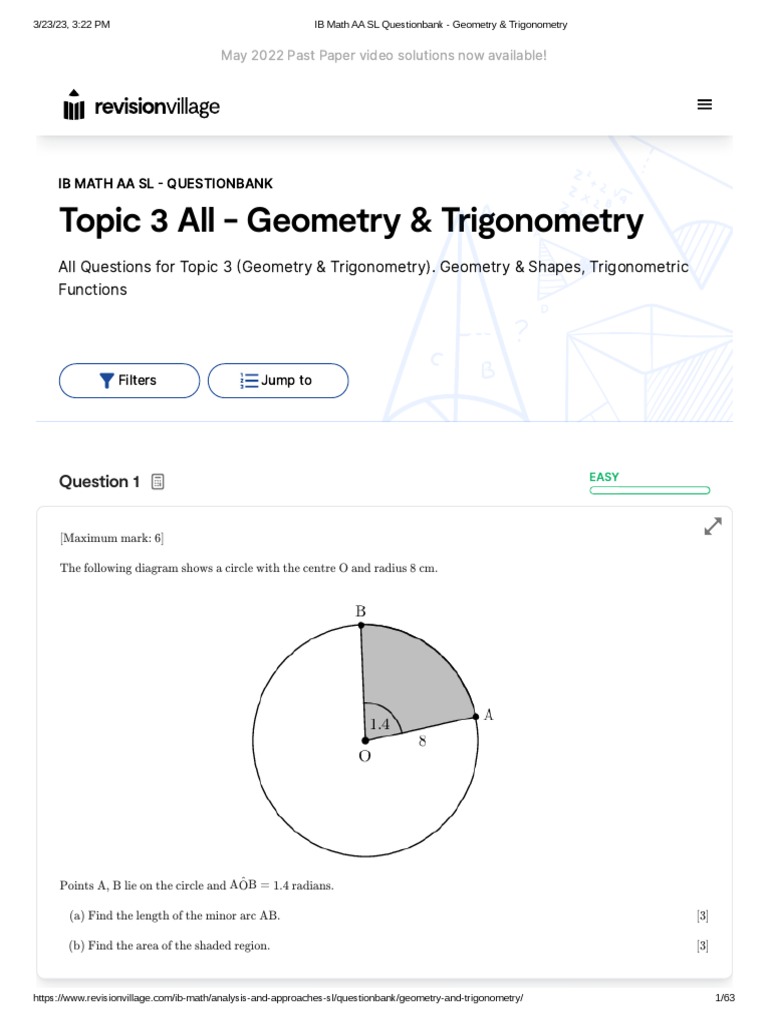 IB Math AA SL Questionbank - Geometry & Trigonometry | PDF | Triangle | Area